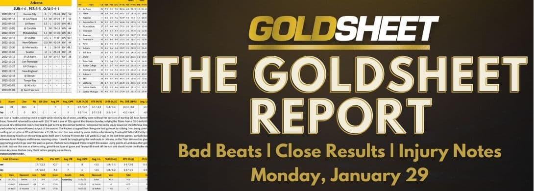 GoldSheet Report for Monday, January 29 | The Bad Beats and Close Calls ...